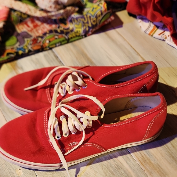 Vans | Shoes | Vans Red Canvas Sneakers Classic Lowtop Design | Poshmark